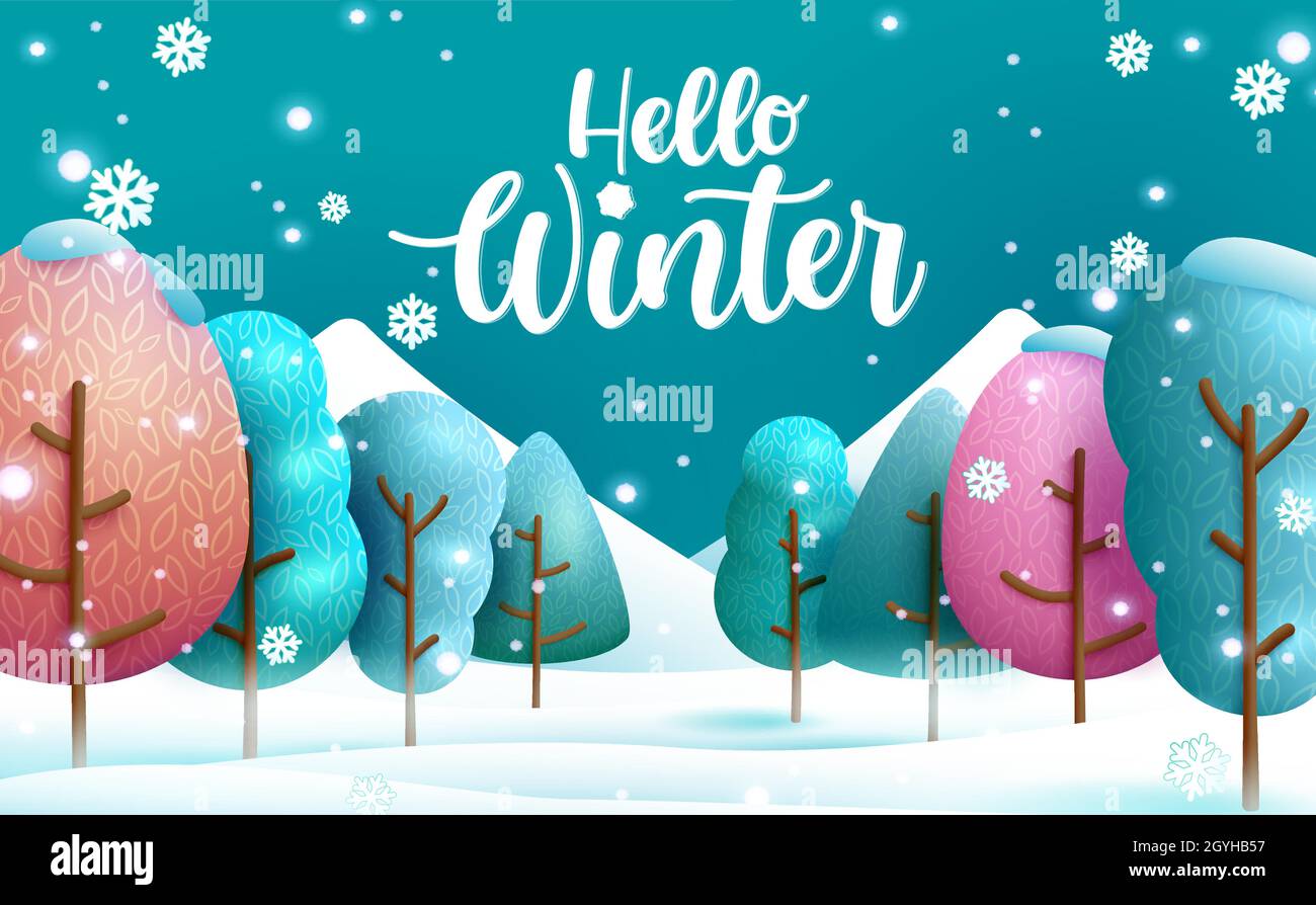 Winter vector background design. Hello winter text with doodle shape ...