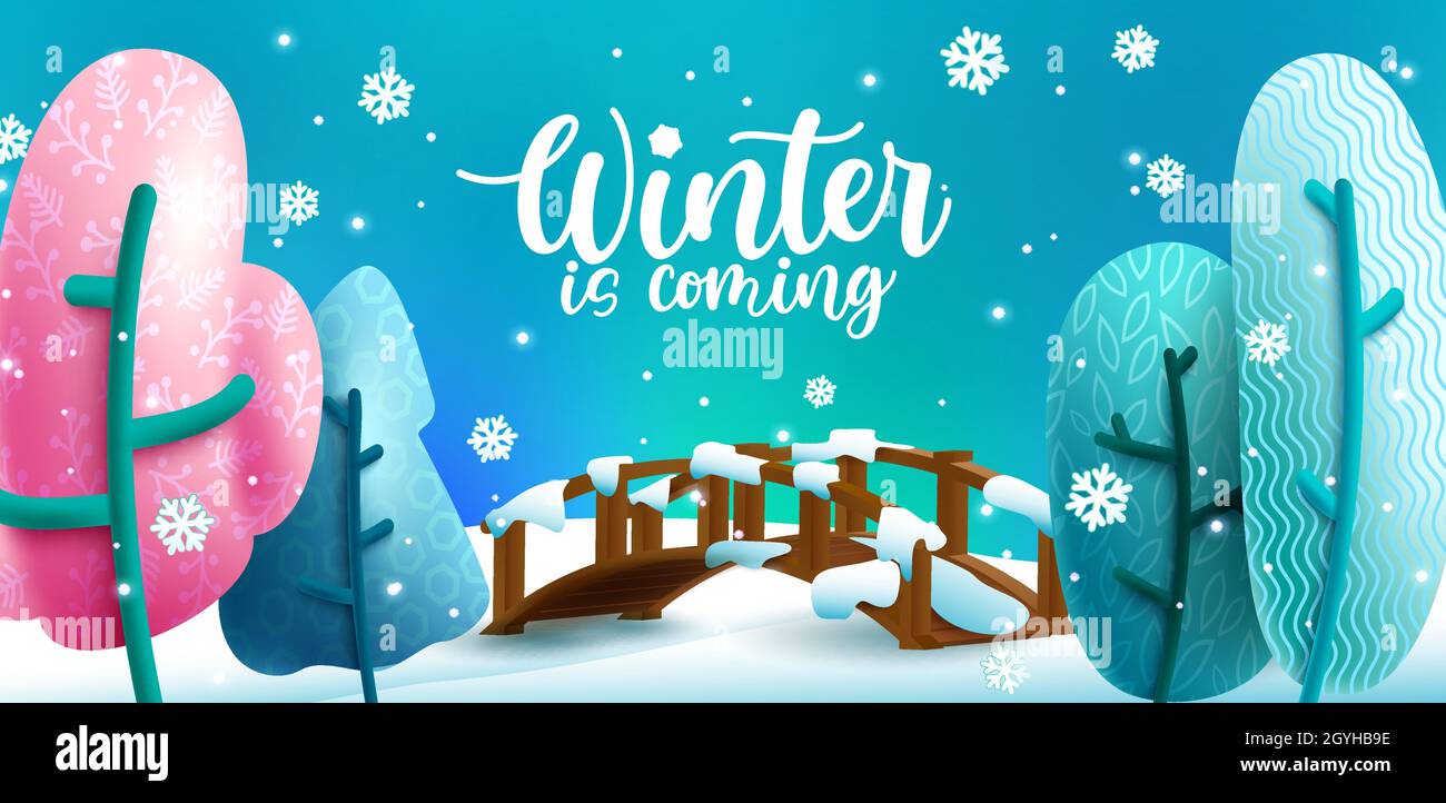 Winter landscape vector background design. Winter is coming text in ...