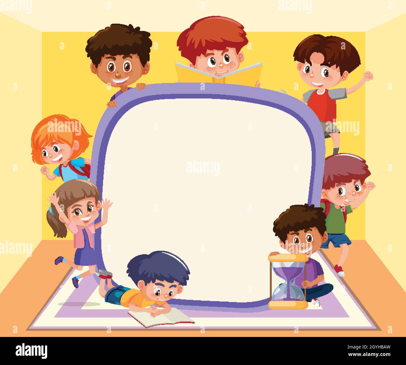 Empty banner with school children cartoon character illustration Stock ...