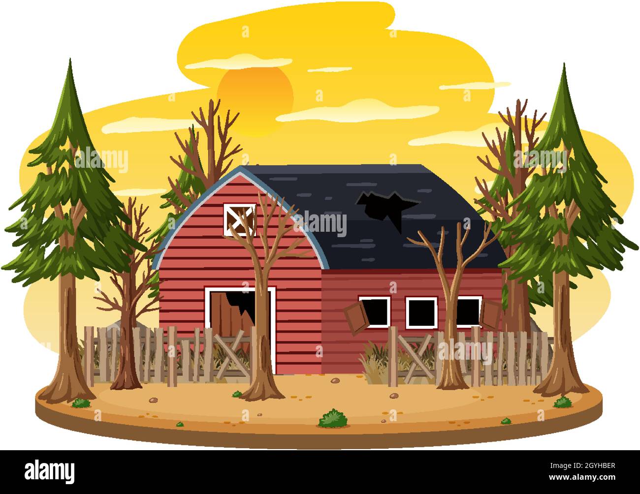 Isolated old broken farm house in the rural illustration Stock Vector ...