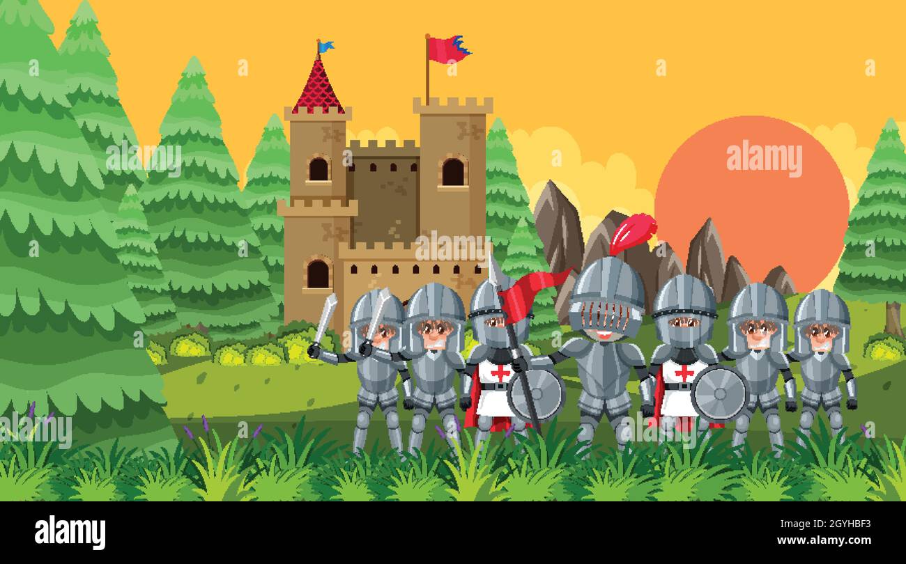 Knights protecting the castle illustration Stock Vector Image & Art - Alamy