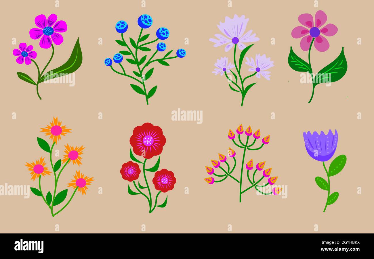 Set of hand-drawn flowers. Flora vector elements. EPS 10 Stock Vector ...