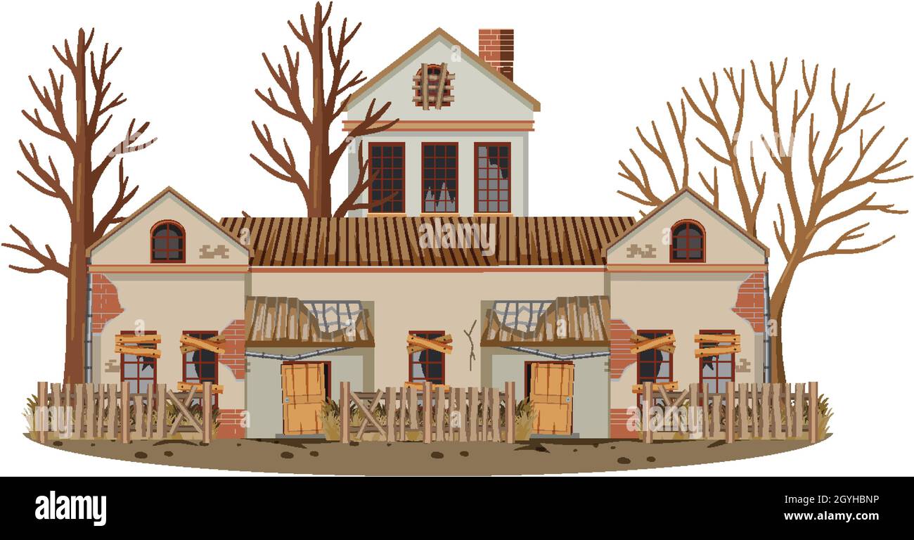 Isolated old broken house in the rural illustration Stock Vector Image ...