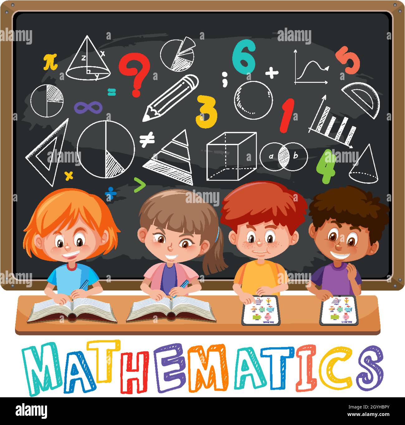 Children learning math with math symbol and icon illustration Stock ...