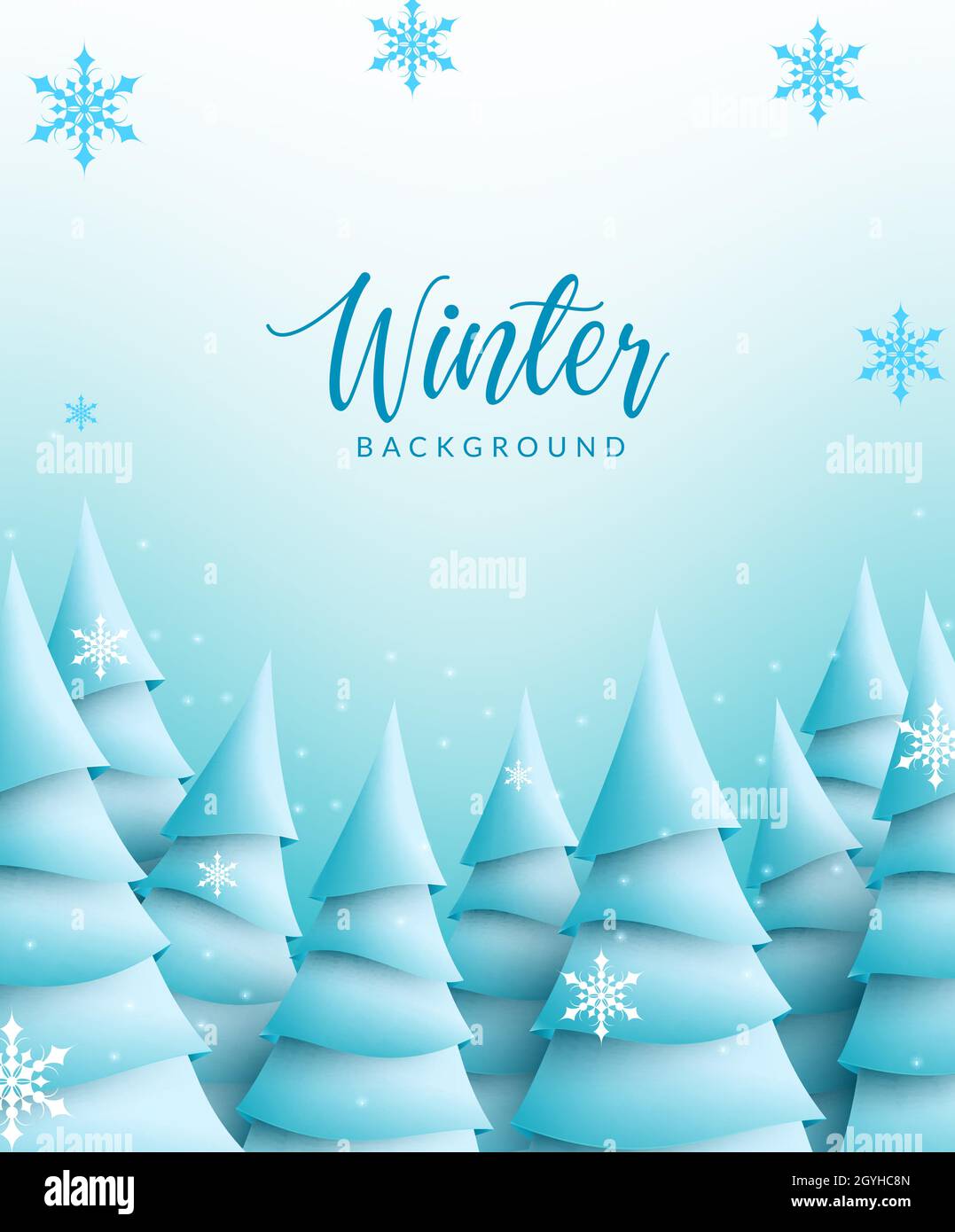 Winter vector poster background. Winter text with frozen fir trees and ...