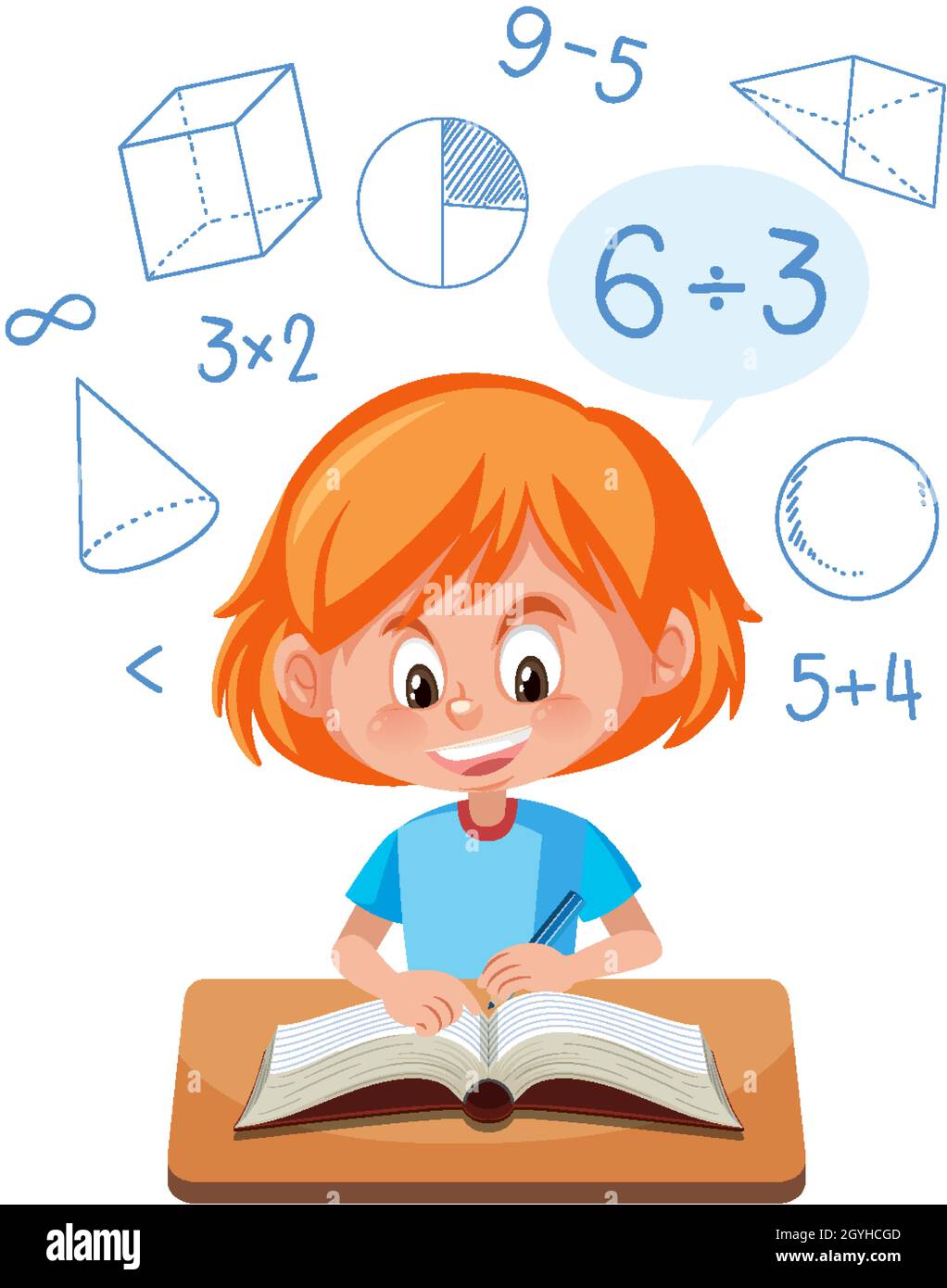 Girl learning math with math symbol and icon illustration Stock Vector ...