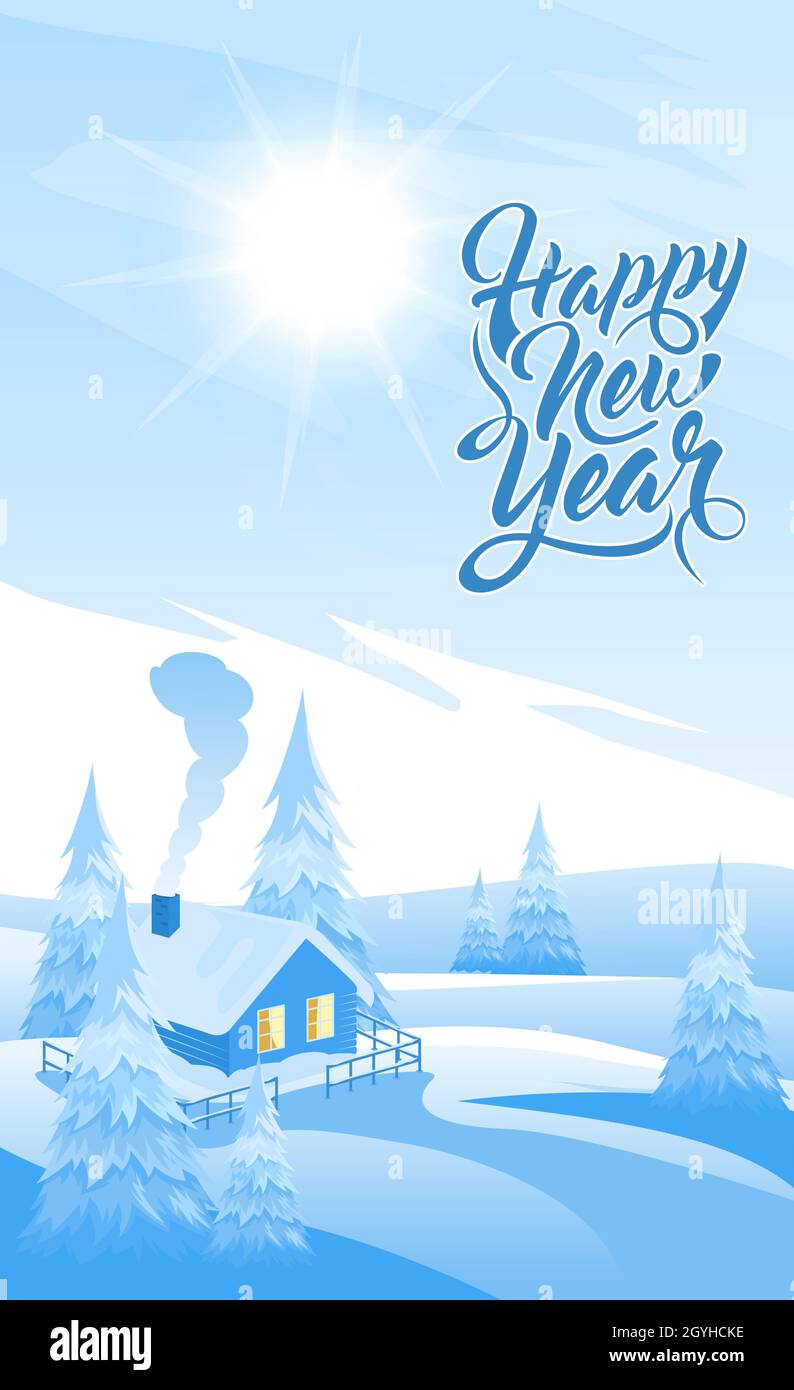 Winter landscape background with text Happy New Year Stock Vector Image ...