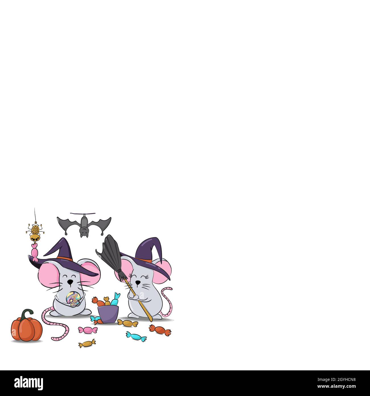 Halloween mice with bat, spider, pumpkin and sweets. Cartoon ...
