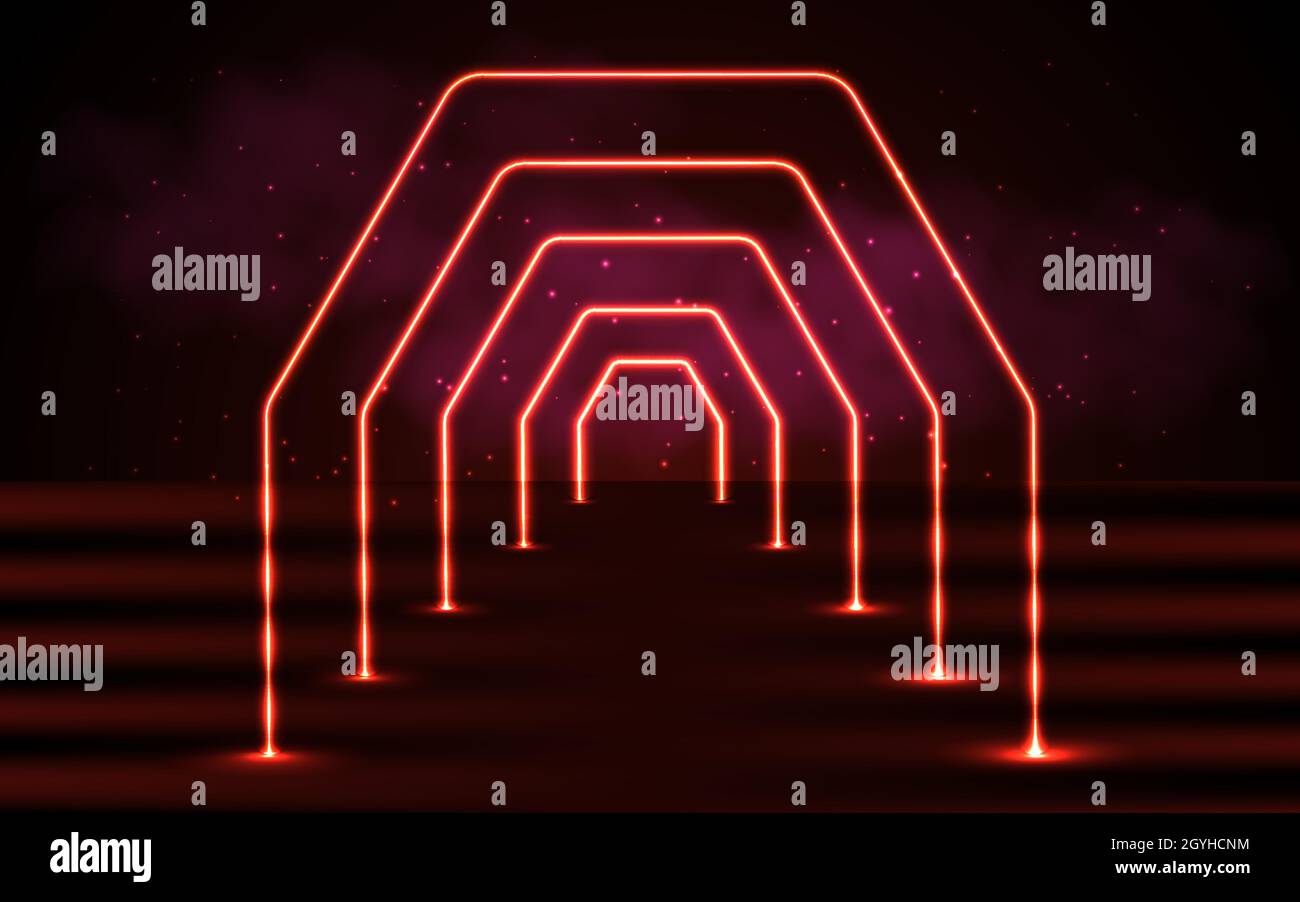 Neon abstract red background with geometric shapes and clouds Stock ...