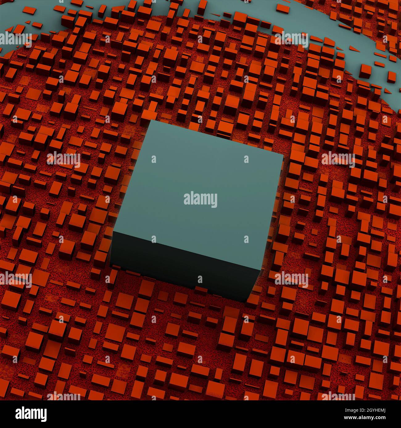 3d abstract image of one big cube and small cubes pattern. Perspective ...