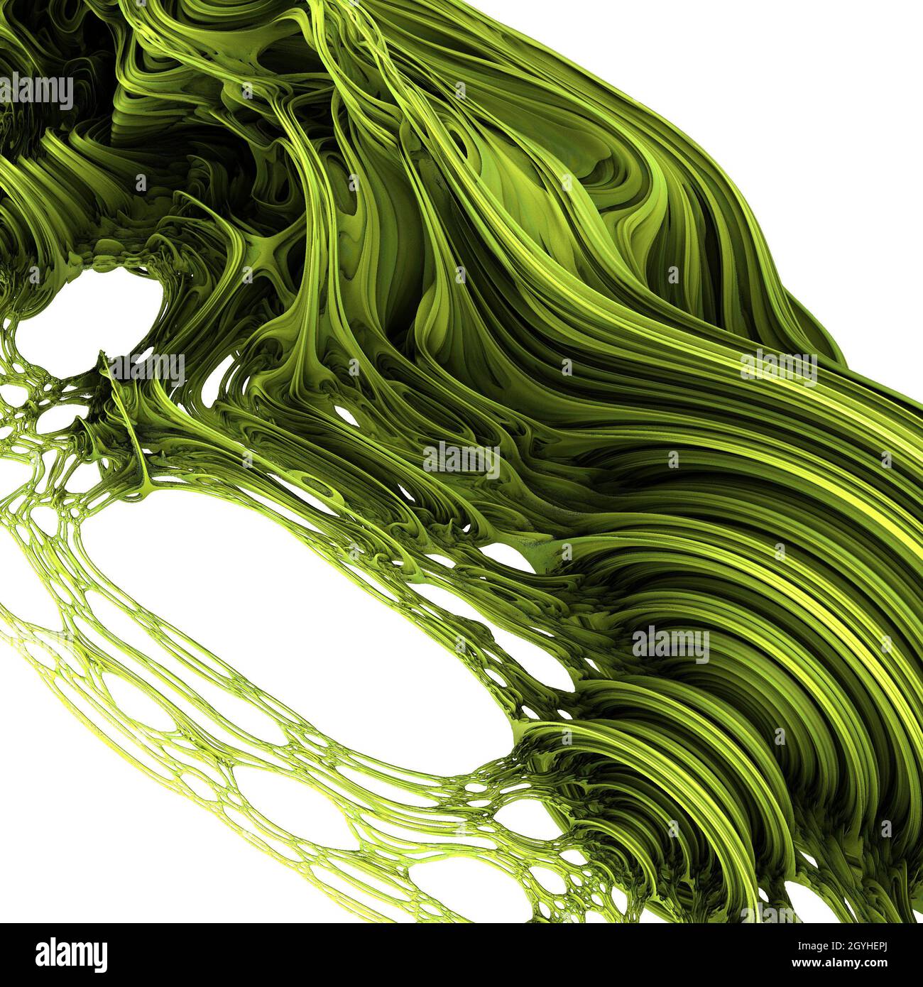 Abstract background of rippled green wavy lines. Poster liquid backdrop ...