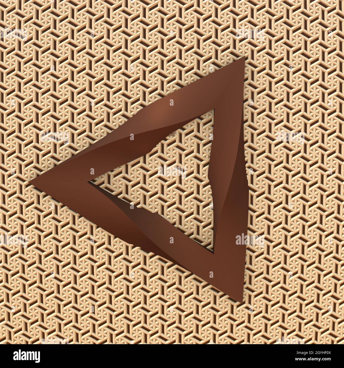 Moebius strib shaped triangle on patterned beige background Stock Photo ...
