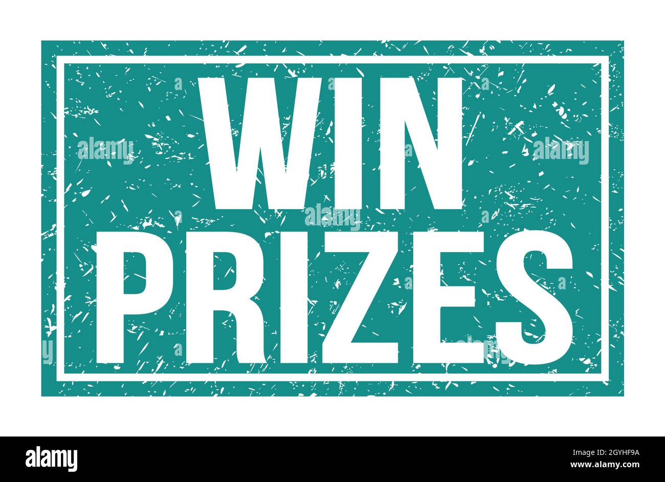 WIN PRIZES, words written on blue rectangle stamp sign Stock Photo - Alamy