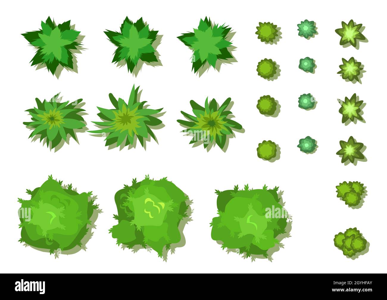 A set of trees and bushes. View from above. Height. Plant landscape ...