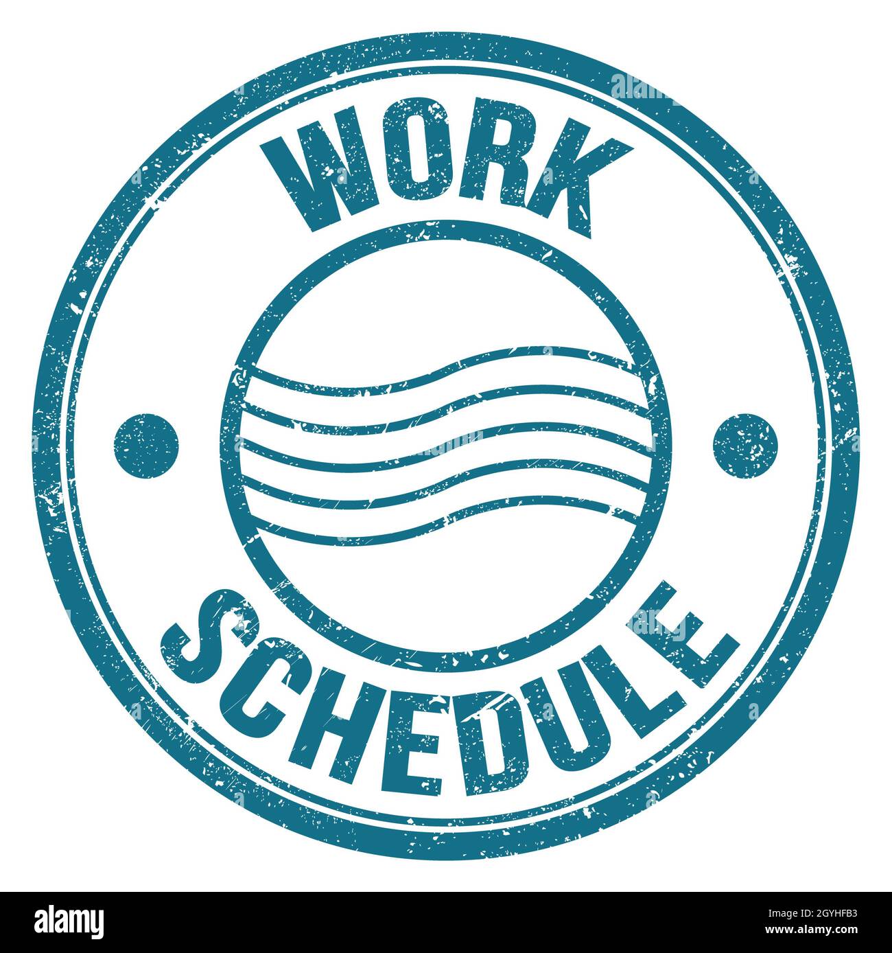 WORK SCHEDULE text written on blue round postal stamp sign Stock Photo ...