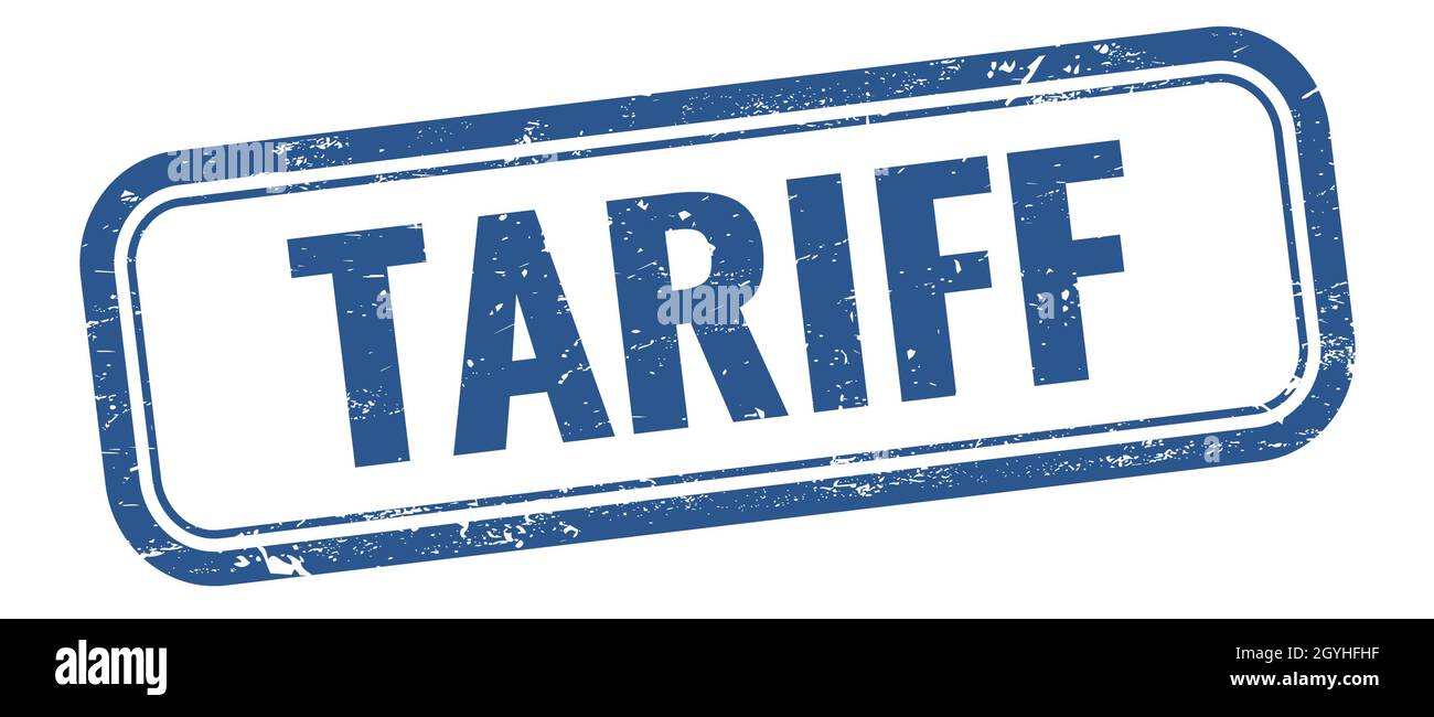 TARIFF text on blue grungy vintage rectangle stamp Stock Photo - Alamy