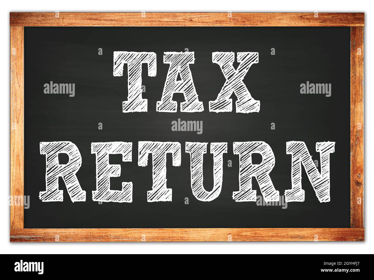 TAX RETURN written on black wooden frame school blackboard Stock Photo ...