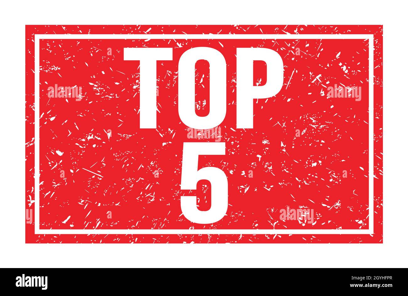 TOP 5, words written on red rectangle stamp sign Stock Photo - Alamy