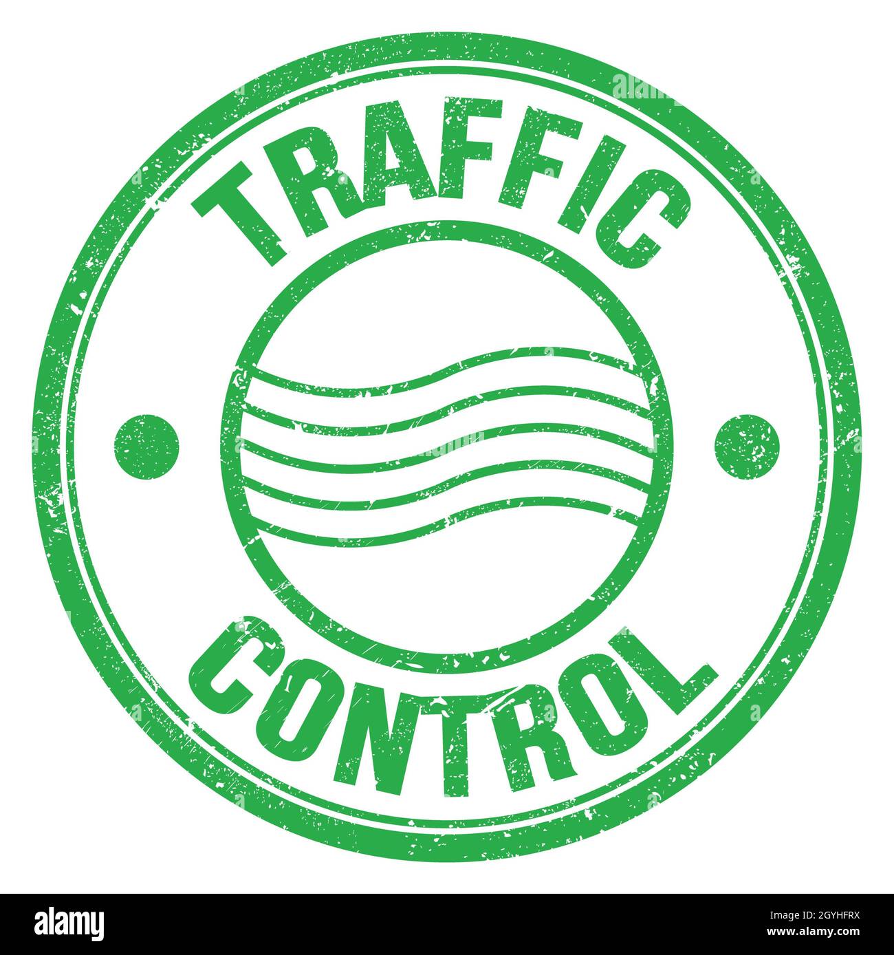 TRAFFIC CONTROL text written on green round postal stamp sign Stock ...