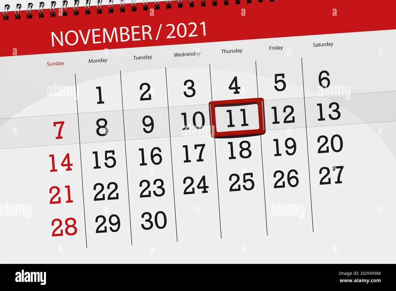 Calendar planner for the month november 2021, deadline day, 11 ...