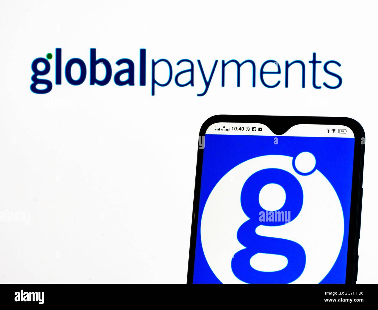 In this photo illustration, Global Payments Inc. logo seen displayed on ...