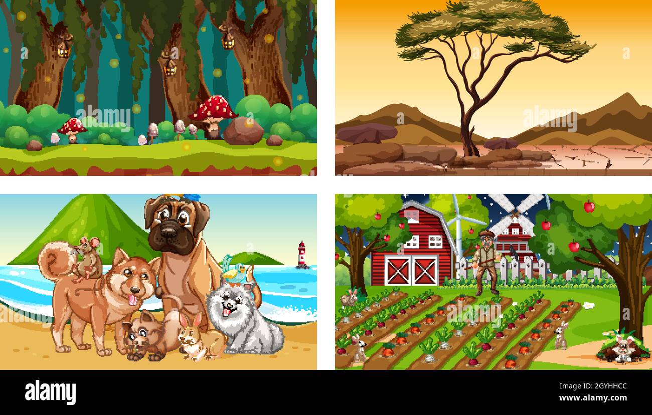 Four different nature horizontal scene illustration Stock Vector Image ...