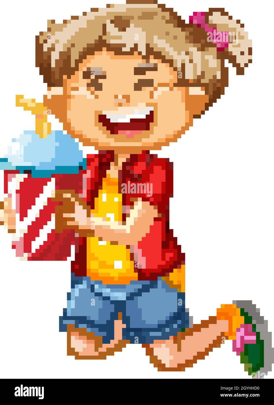 A cute girl holding drink cup cartoon character isolated on white ...