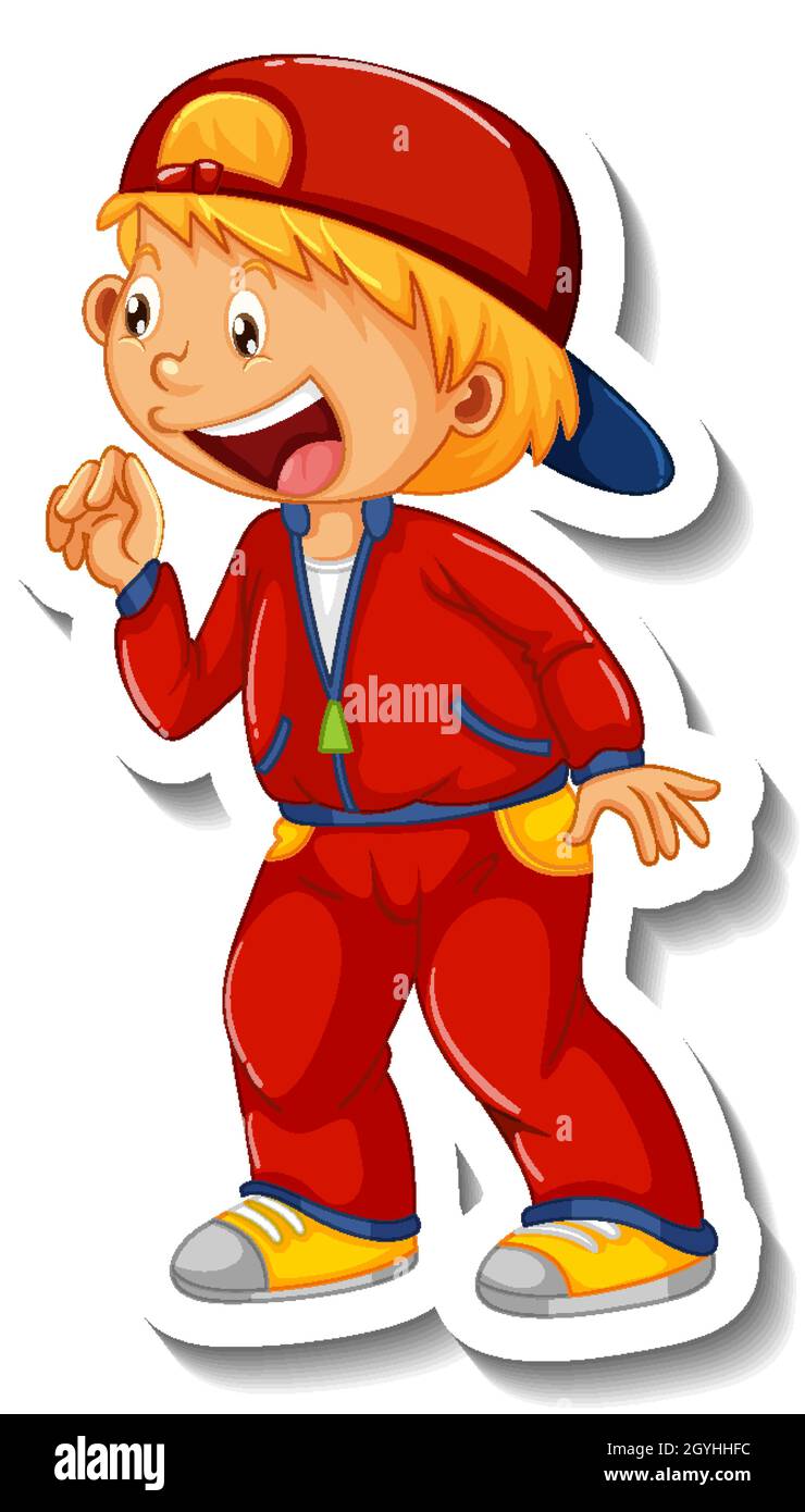 Sticker template with a boy cartoon character isolated illustration ...
