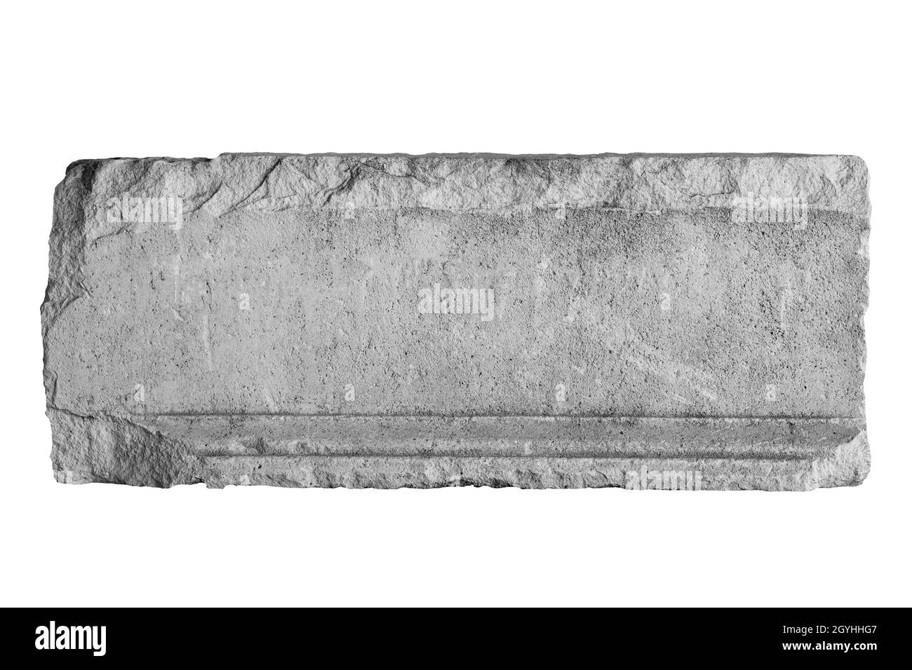 front view closeup of empty antique large square plaque of stone with ...