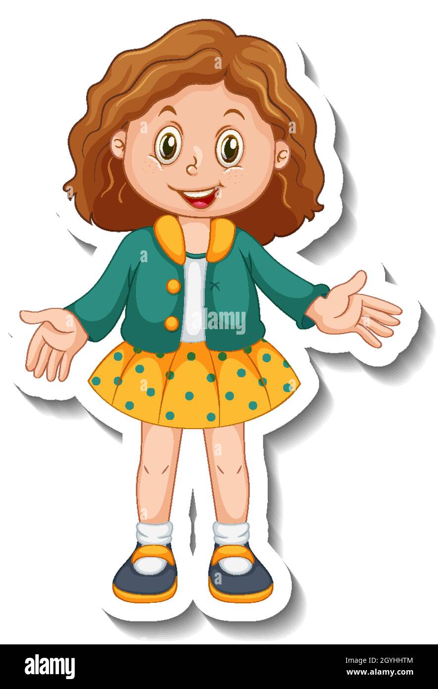 Sticker template with a girl cartoon character isolated illustration ...