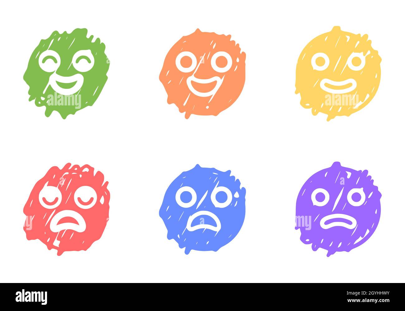 Set of positive and negative emoticons in doodle style, vector clip art ...