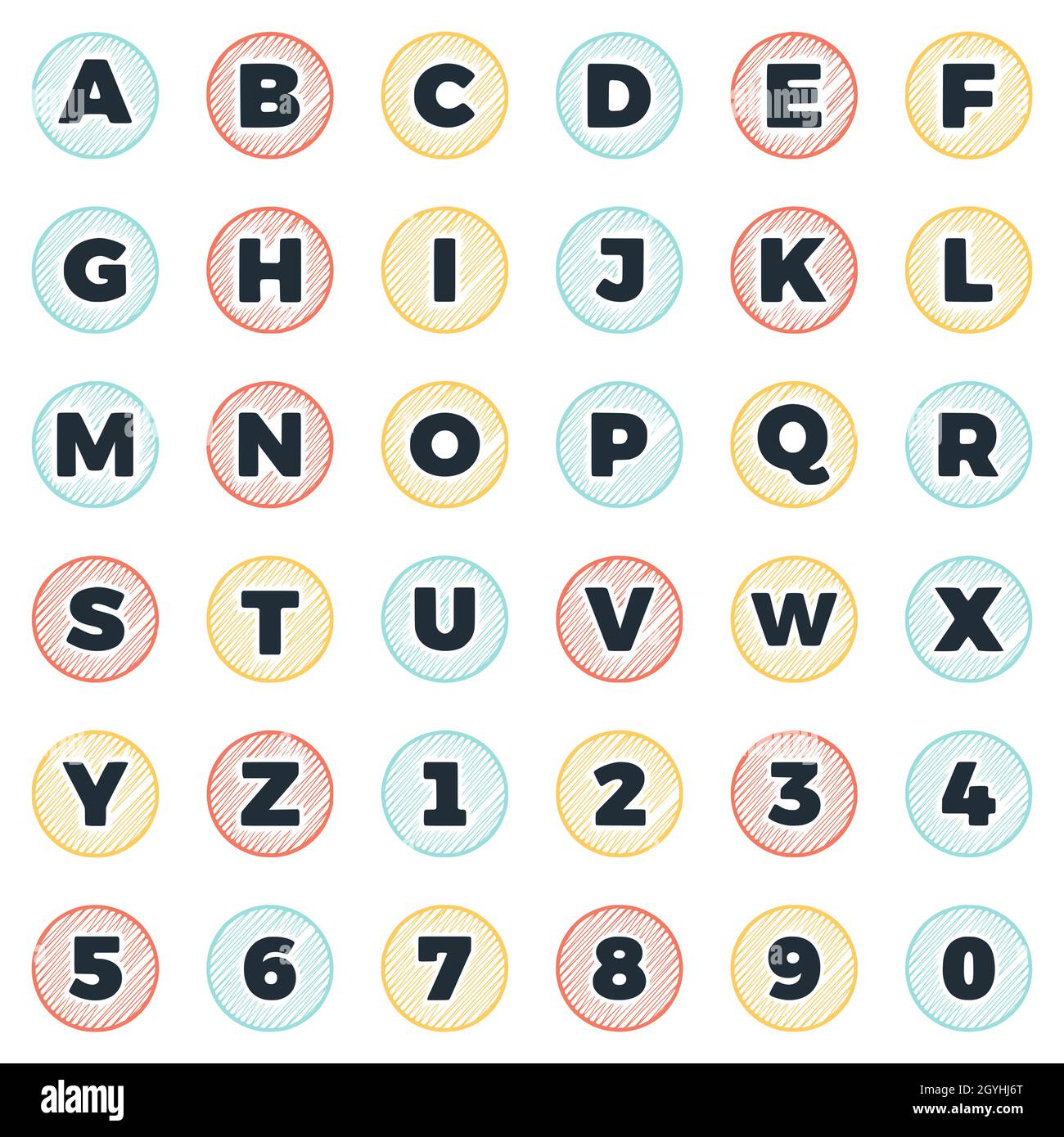 Set of round scribble letters and numbers, vector clip art Stock Vector ...