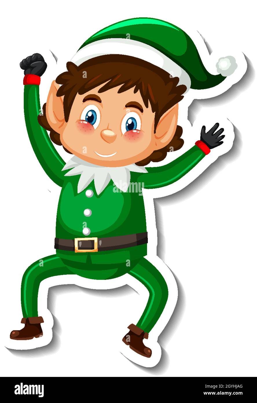Sticker template with a little elf boy cartoon character isolated ...