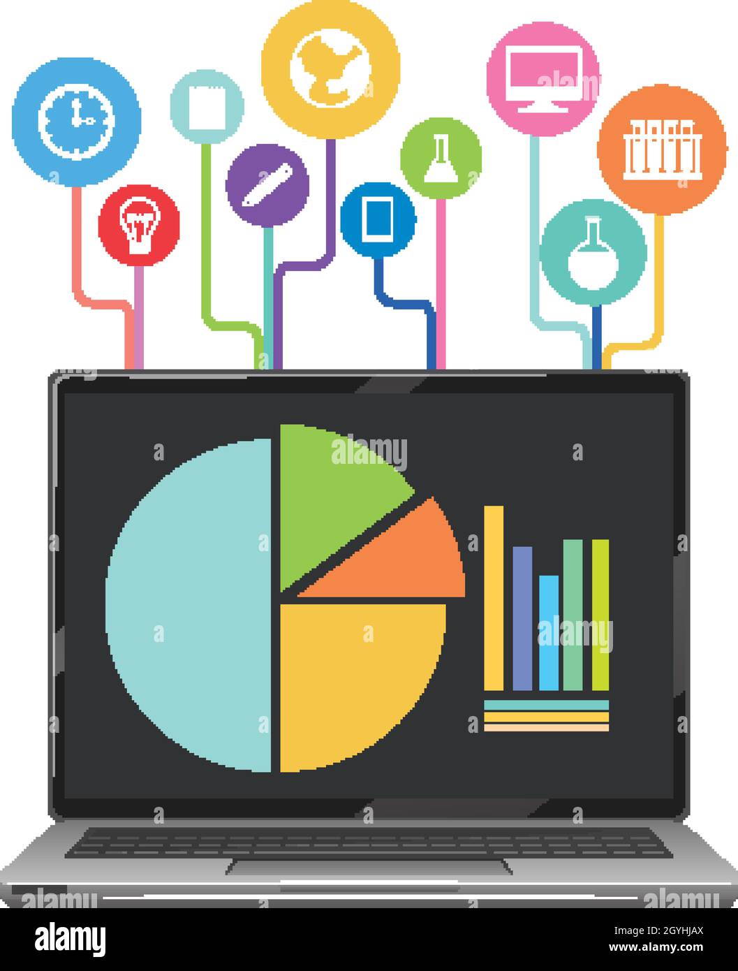 Laptop computer with academic icon on white background illustration ...