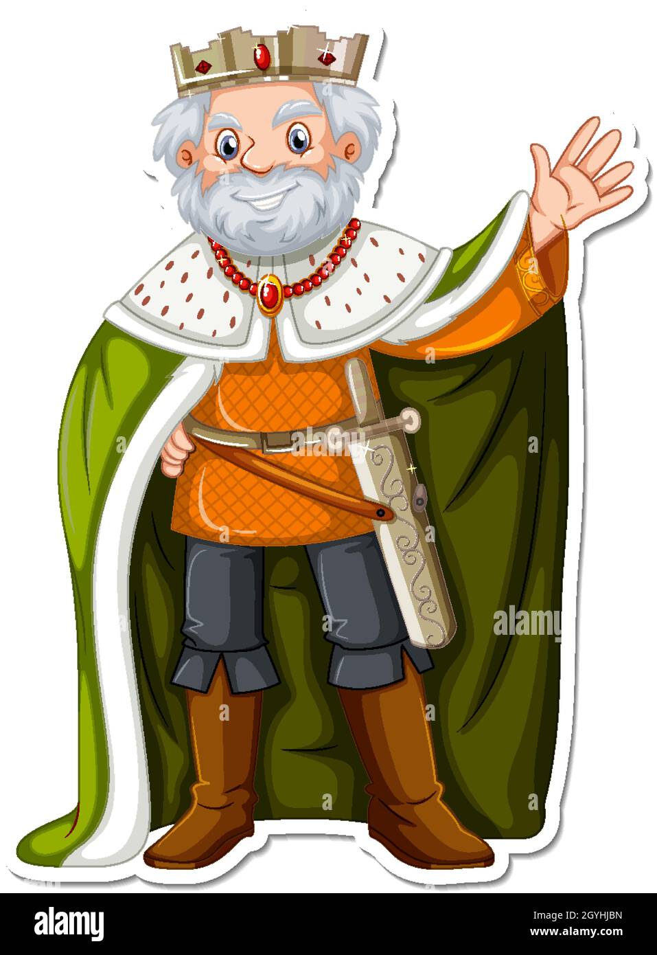 King with green robe cartoon character sticker illustration Stock ...