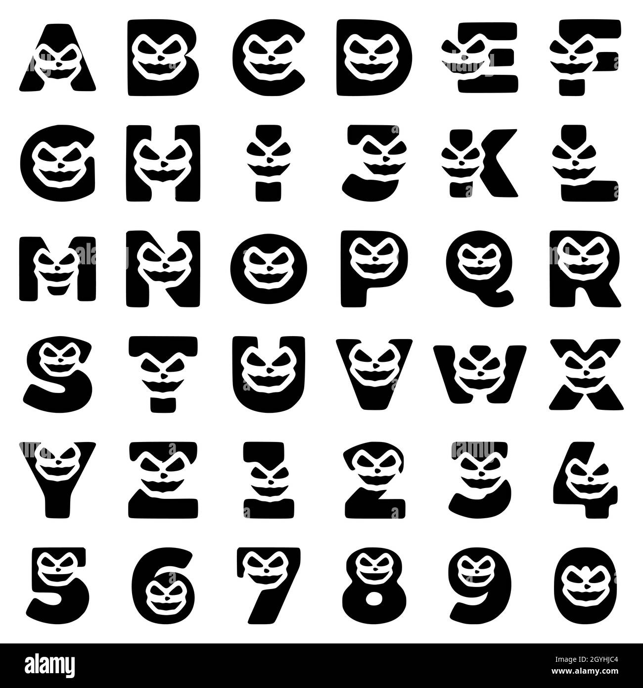 Cartoon style alphabet letters numbers Black and White Stock Photos ...