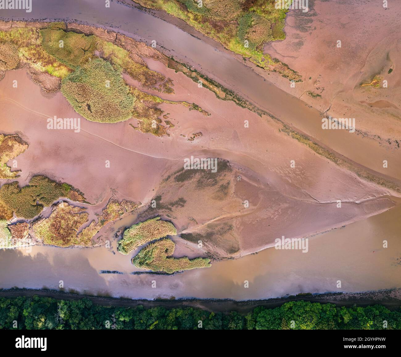 Top Downe view of Tidal Creek at River Teign from a drone, Newton Abbot ...