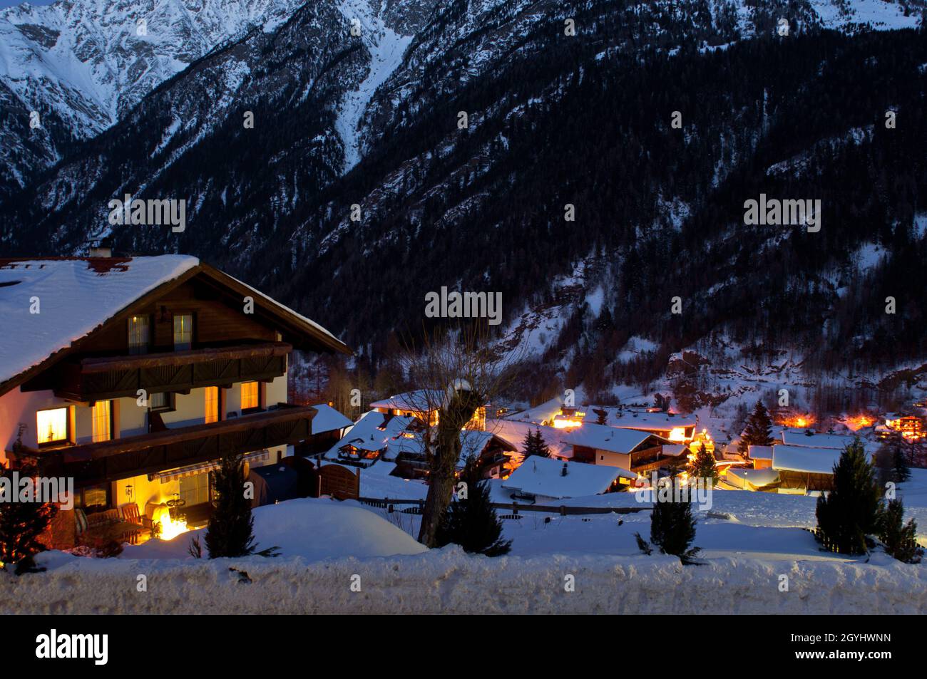 Soelden ski resort in winter after sunset Stock Photo - Alamy