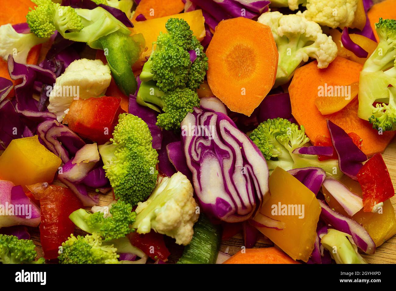 Detail of a portion of assorted and chopped vegetables ready for ...