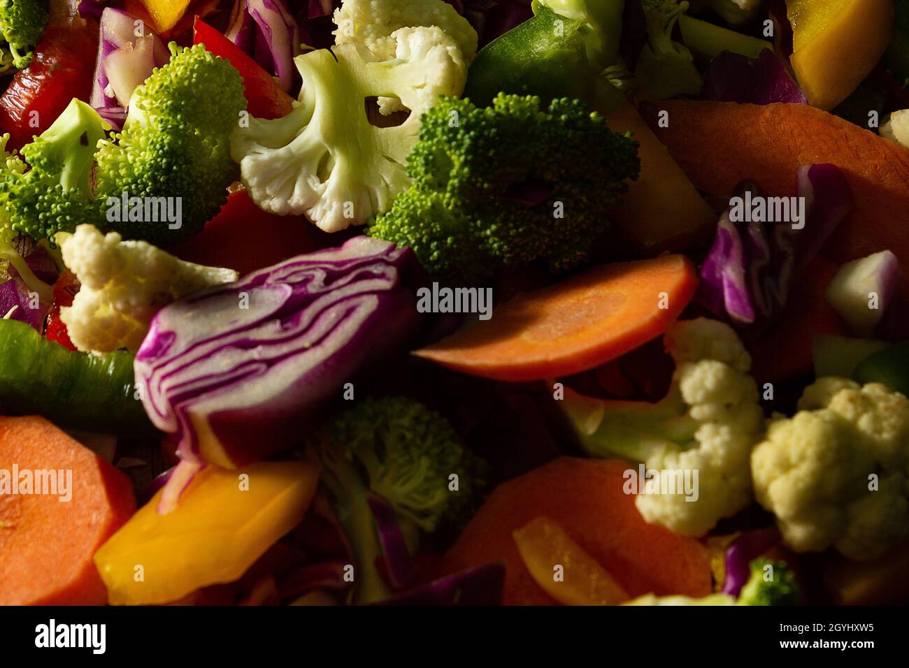 Detail of a portion of assorted and chopped vegetables ready for ...