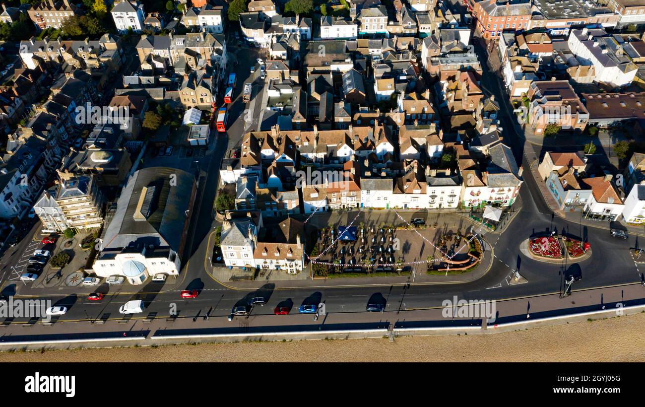 Close-up, aerial view of Deal Seafront, showing The Port Arms, The Time ...