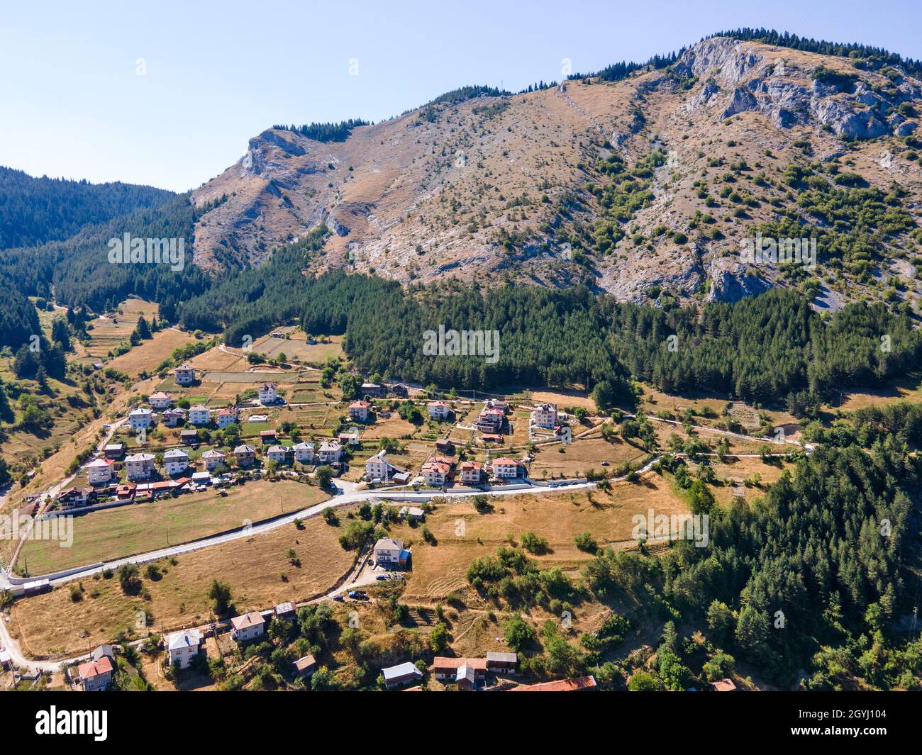 Aerial view of village of Trigrad, Smolyan Region, Bulgaria Stock Photo ...