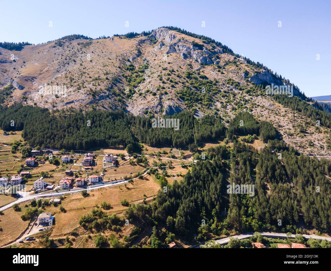 Aerial view of village of Trigrad, Smolyan Region, Bulgaria Stock Photo ...