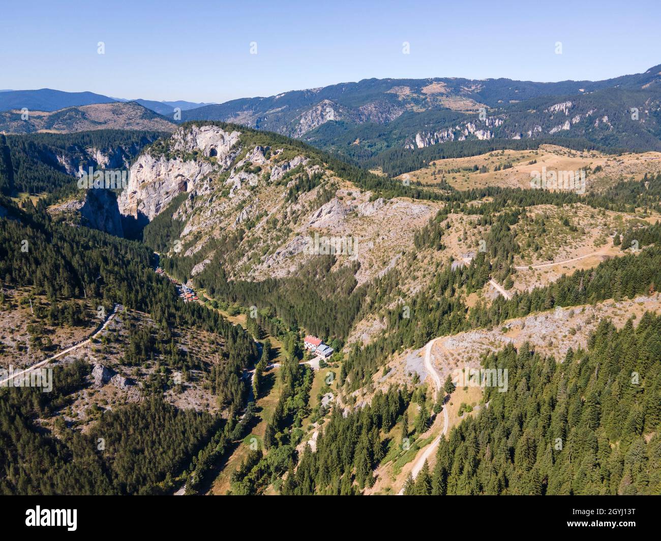 Aerial view of village of Trigrad, Smolyan Region, Bulgaria Stock Photo ...