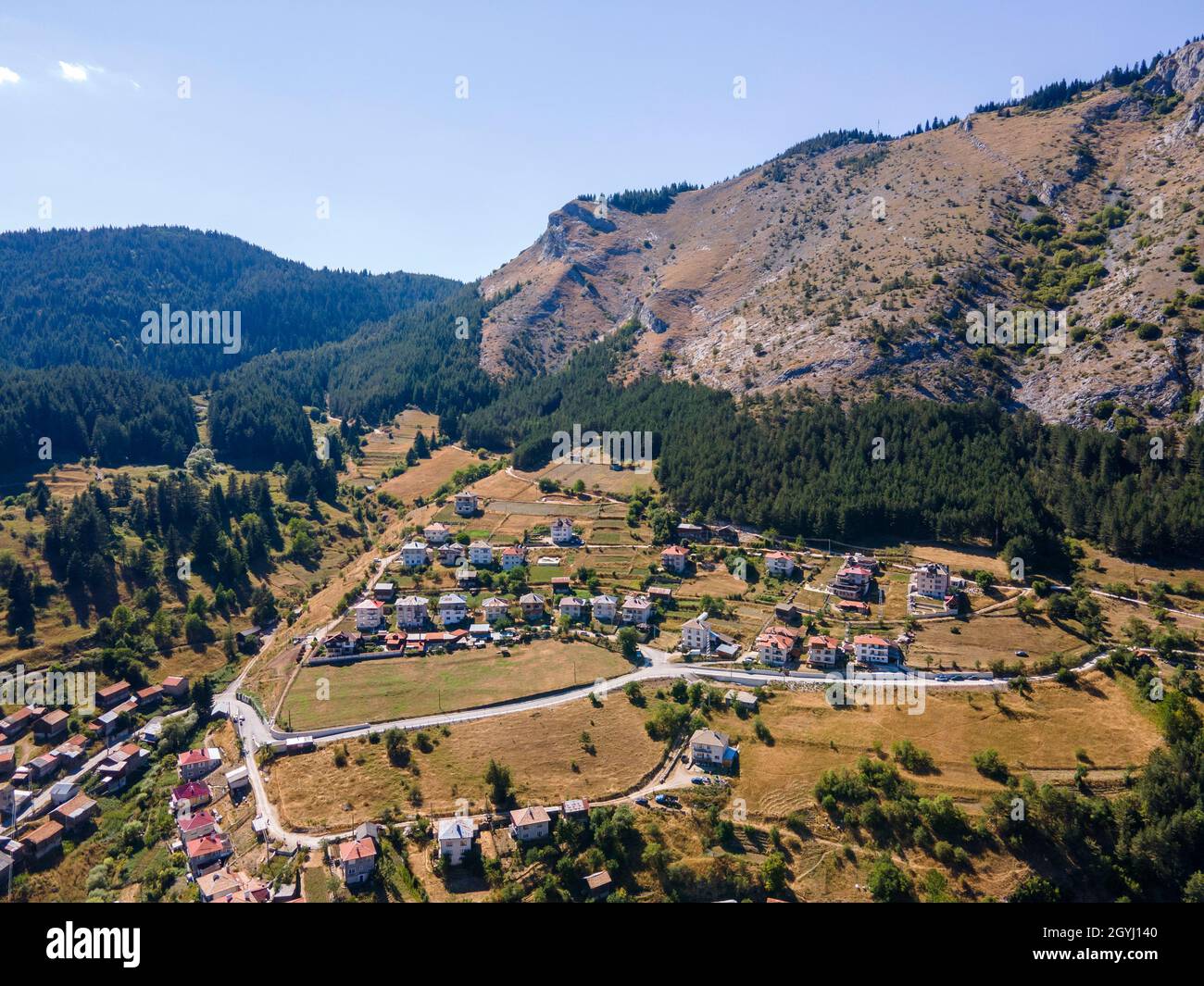 Aerial view of village of Trigrad, Smolyan Region, Bulgaria Stock Photo ...