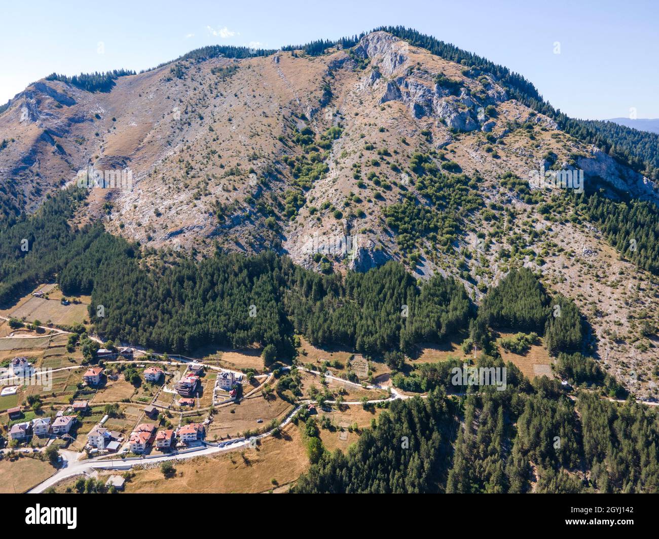 Aerial view of village of Trigrad, Smolyan Region, Bulgaria Stock Photo ...