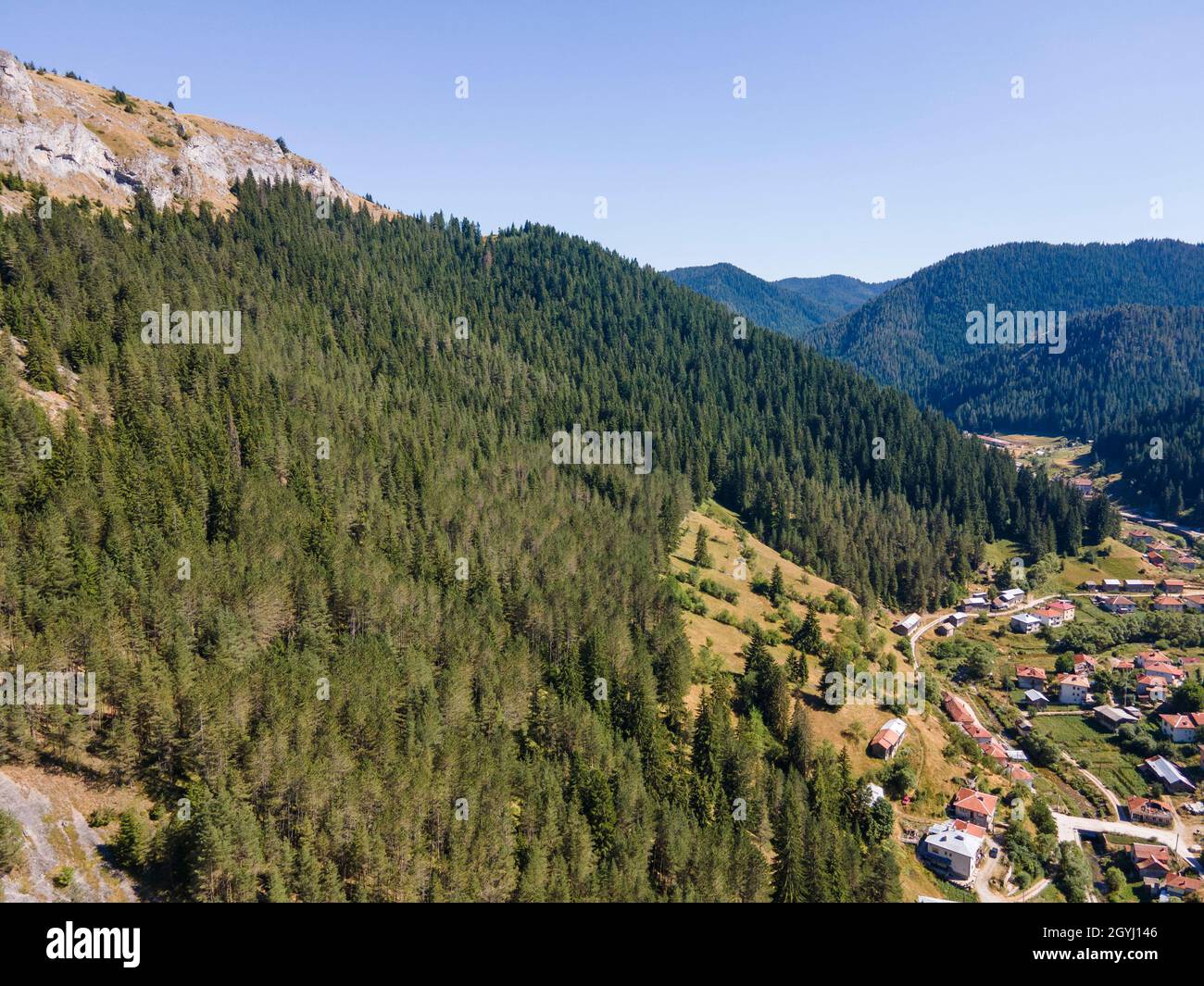 Aerial view of village of Trigrad, Smolyan Region, Bulgaria Stock Photo ...
