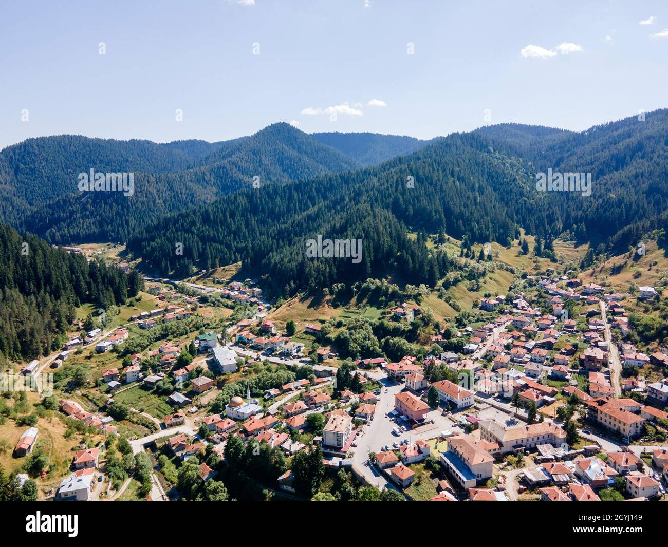 Aerial view of village of Trigrad, Smolyan Region, Bulgaria Stock Photo ...