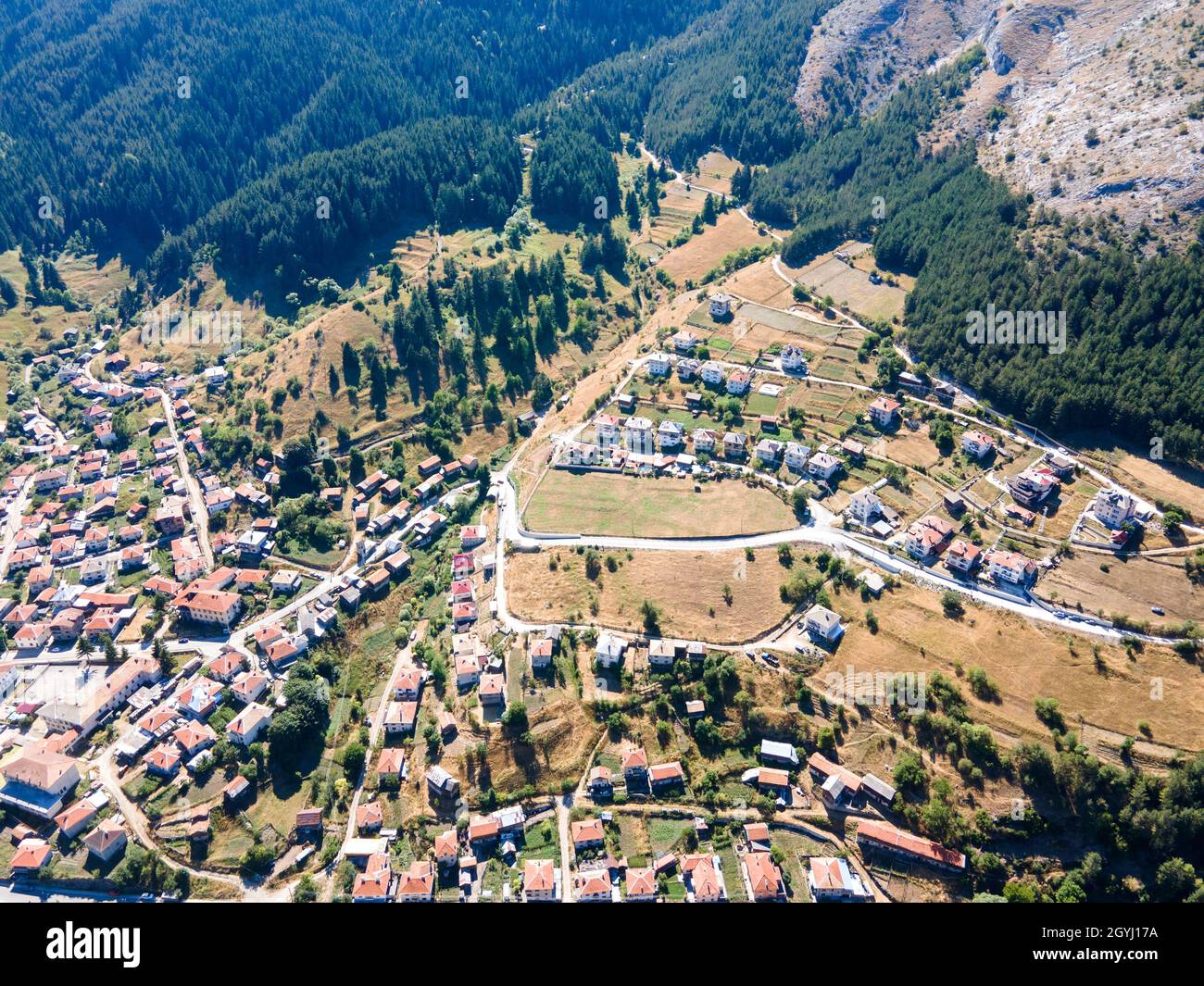 Aerial view of village of Trigrad, Smolyan Region, Bulgaria Stock Photo ...