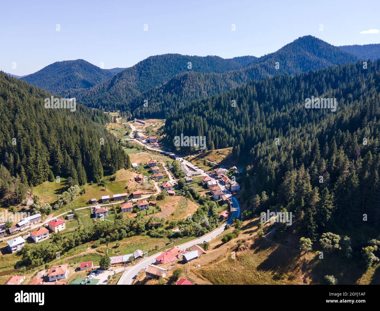 Aerial view of village of Trigrad, Smolyan Region, Bulgaria Stock Photo ...